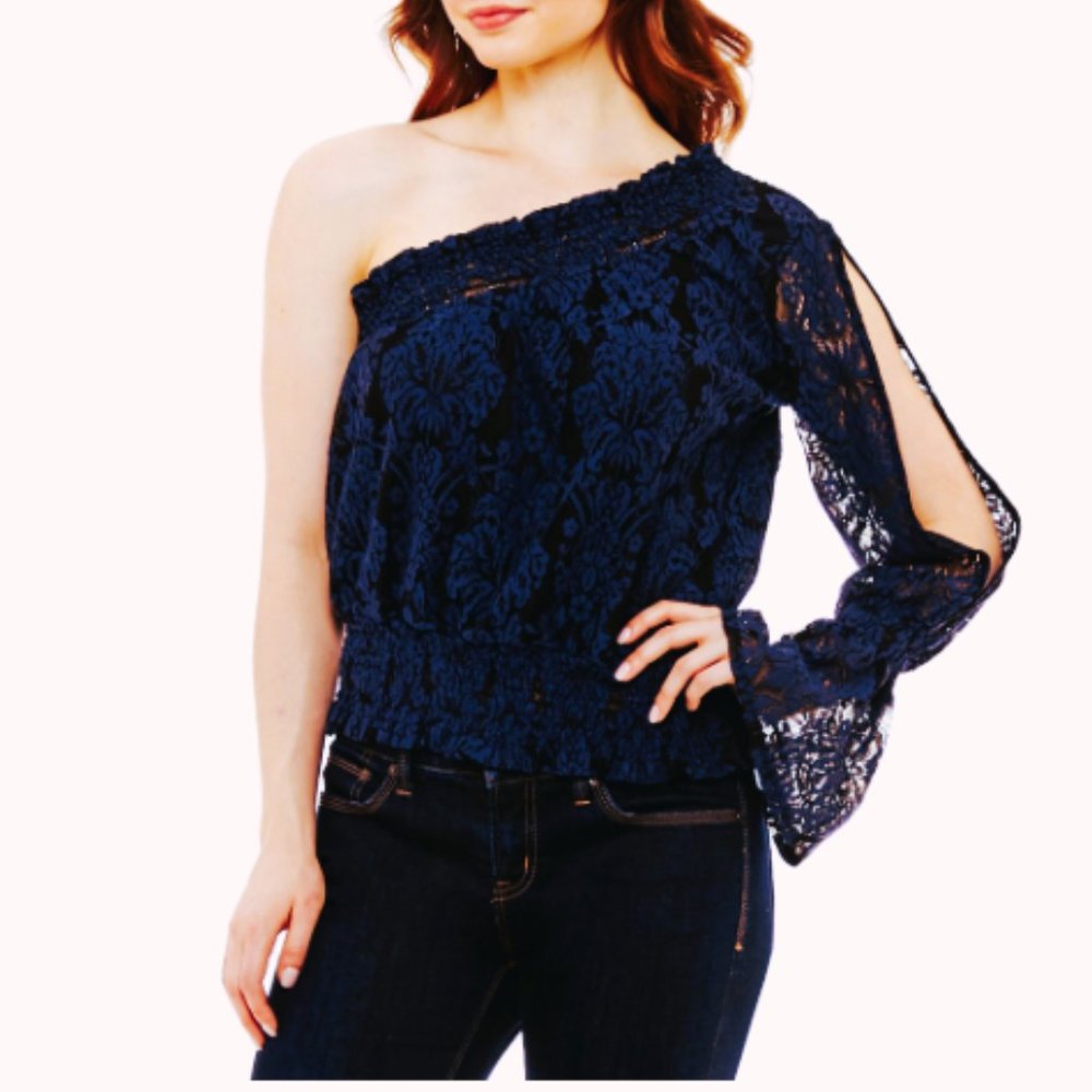 Bold Elements Navy Black Open Sleeves One Shoulder To… - Gem